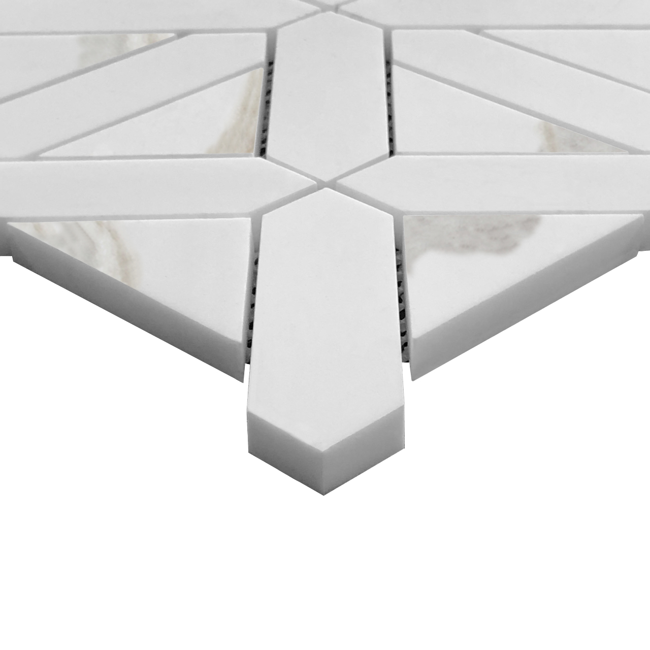 Bianco Dolomite Marble with Calacatta Gold Triangles Geometrica Mosaic ...